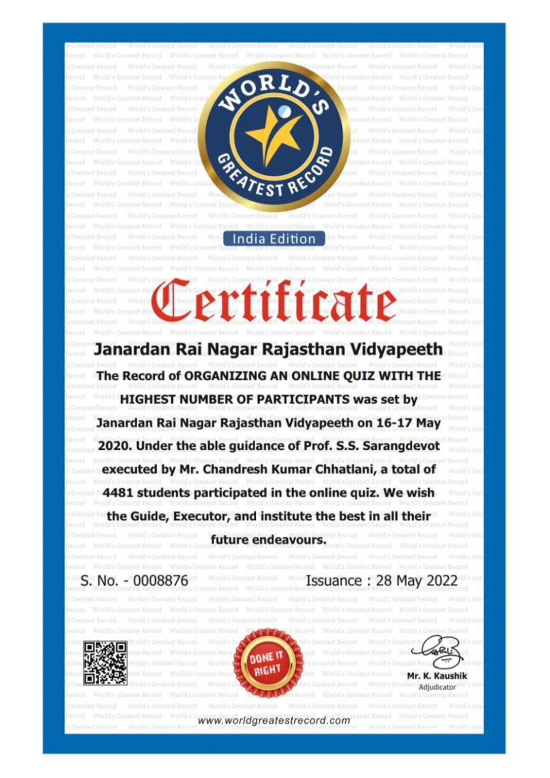 Certificate – Janardan Rai Nagar Rajasthan Vidyapeeth