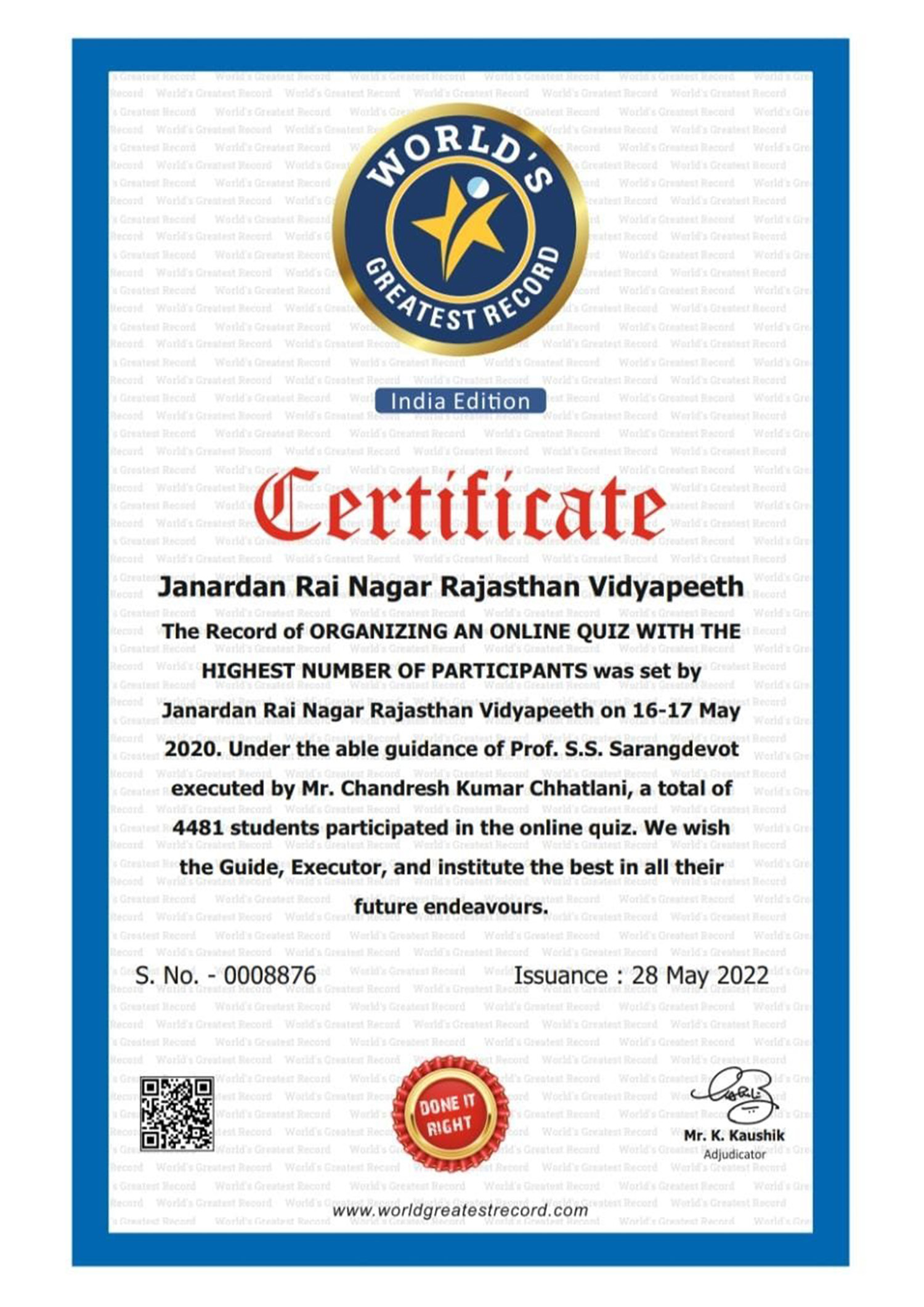 Certificate – Janardan Rai Nagar Rajasthan Vidyapeeth